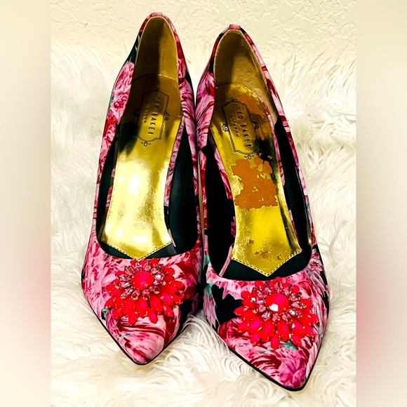 Ted Baker | Shoes | Ted Baker Anabila Floral Heels With Gold Stiletto ...